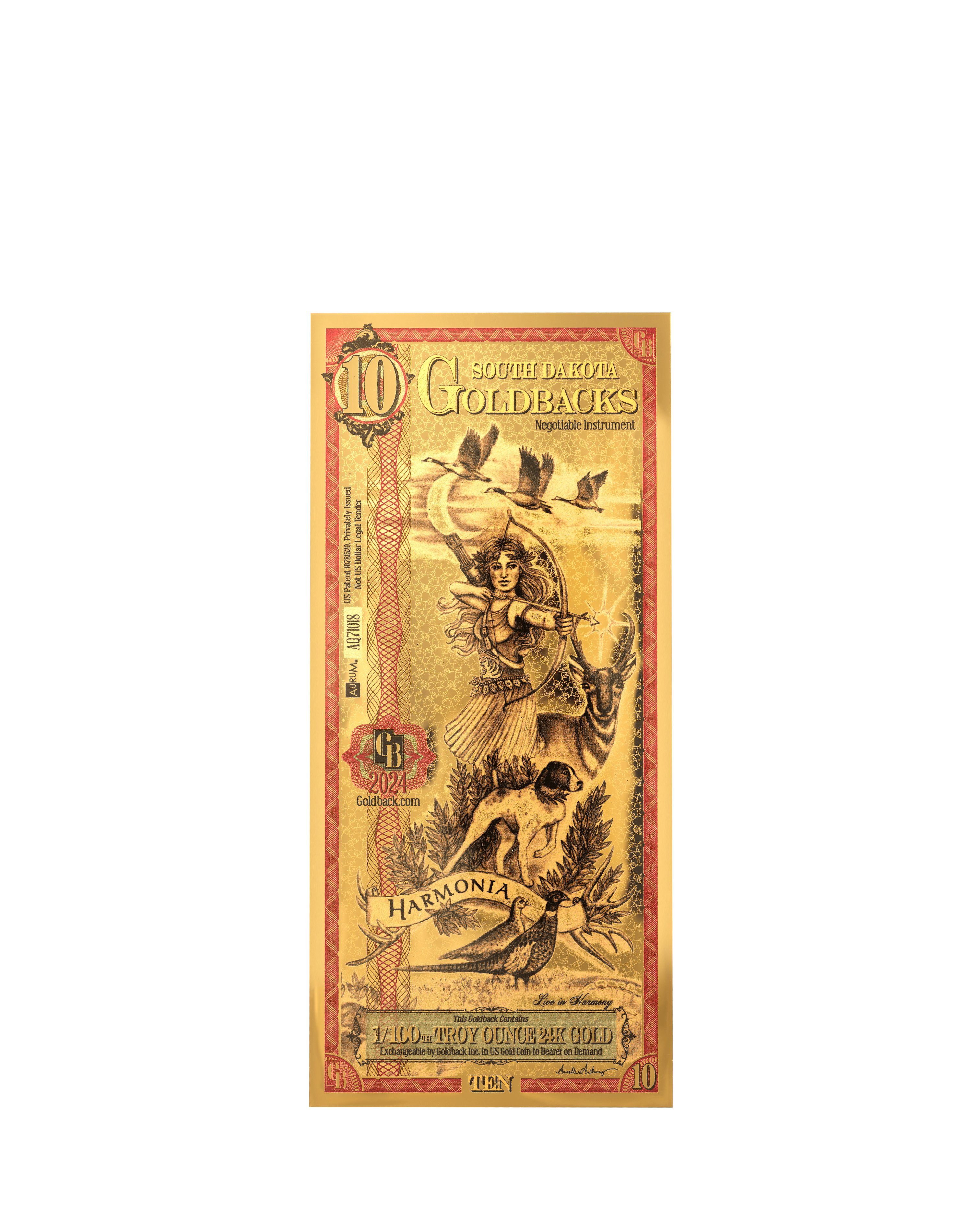 10 South Dakota Goldback | Aurum Gold Foil Note (24k) – The Yard Mint